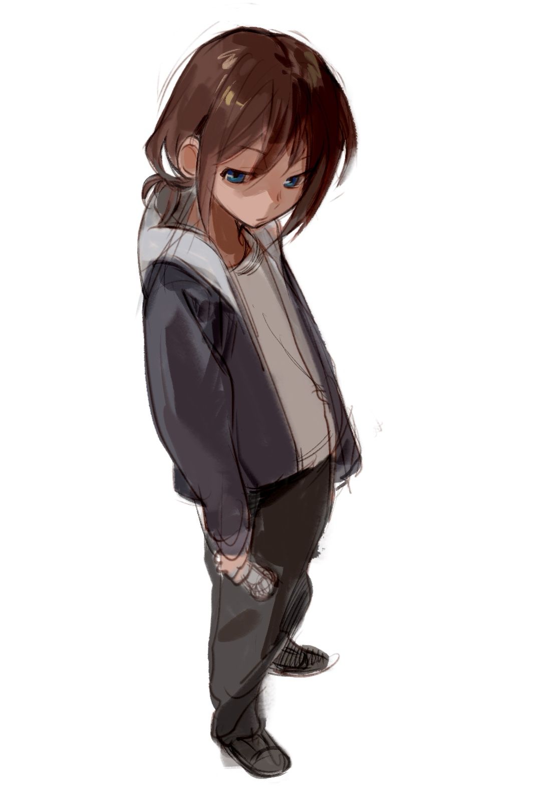 The Big ImageBoard (TBIB) - 1girl black pants blue eyes blue jacket brown hair closed mouth ...