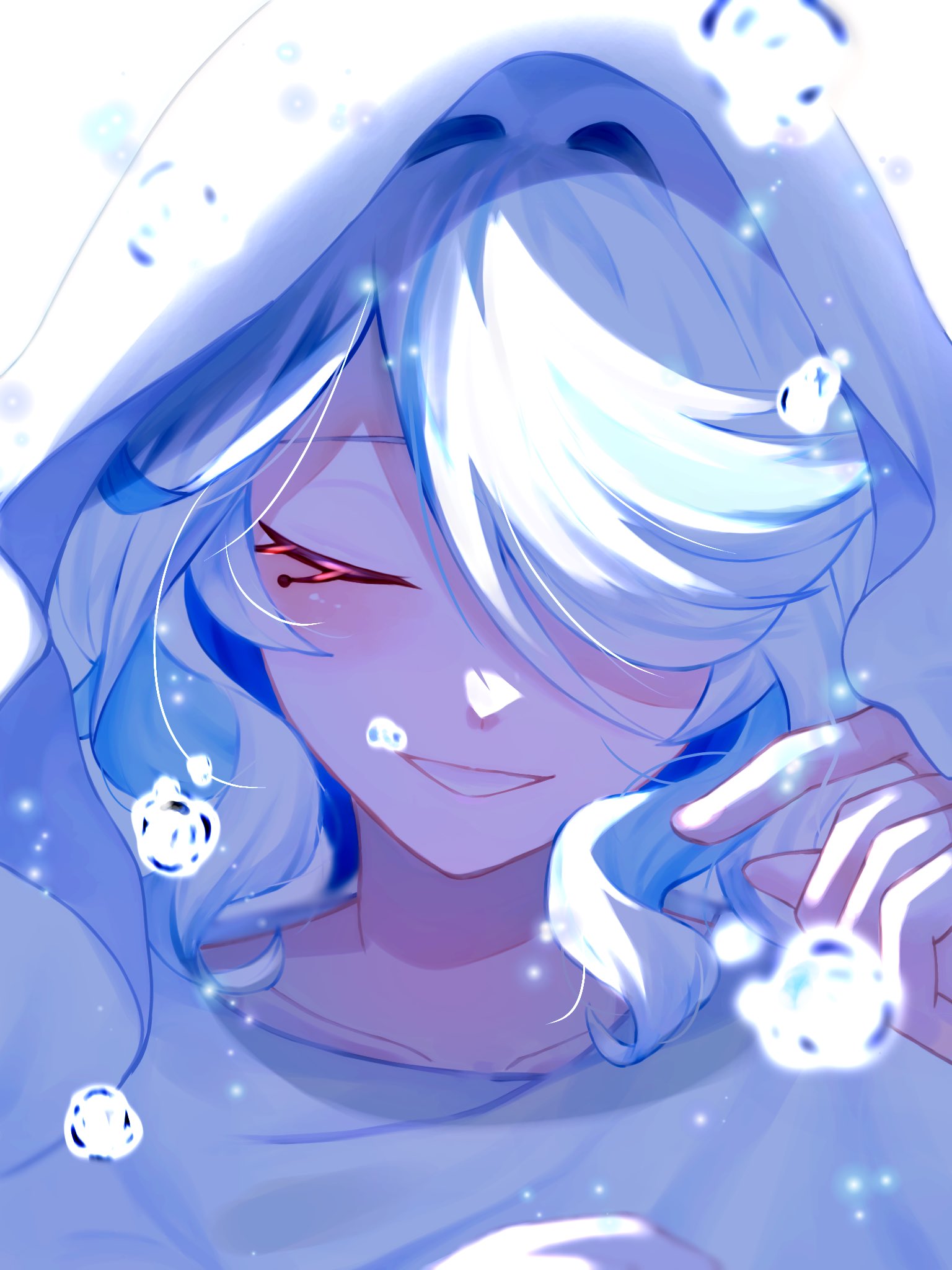 The Big Imageboard Tbib 1girl Blue Hair Closed Eyes Closed Mouth
