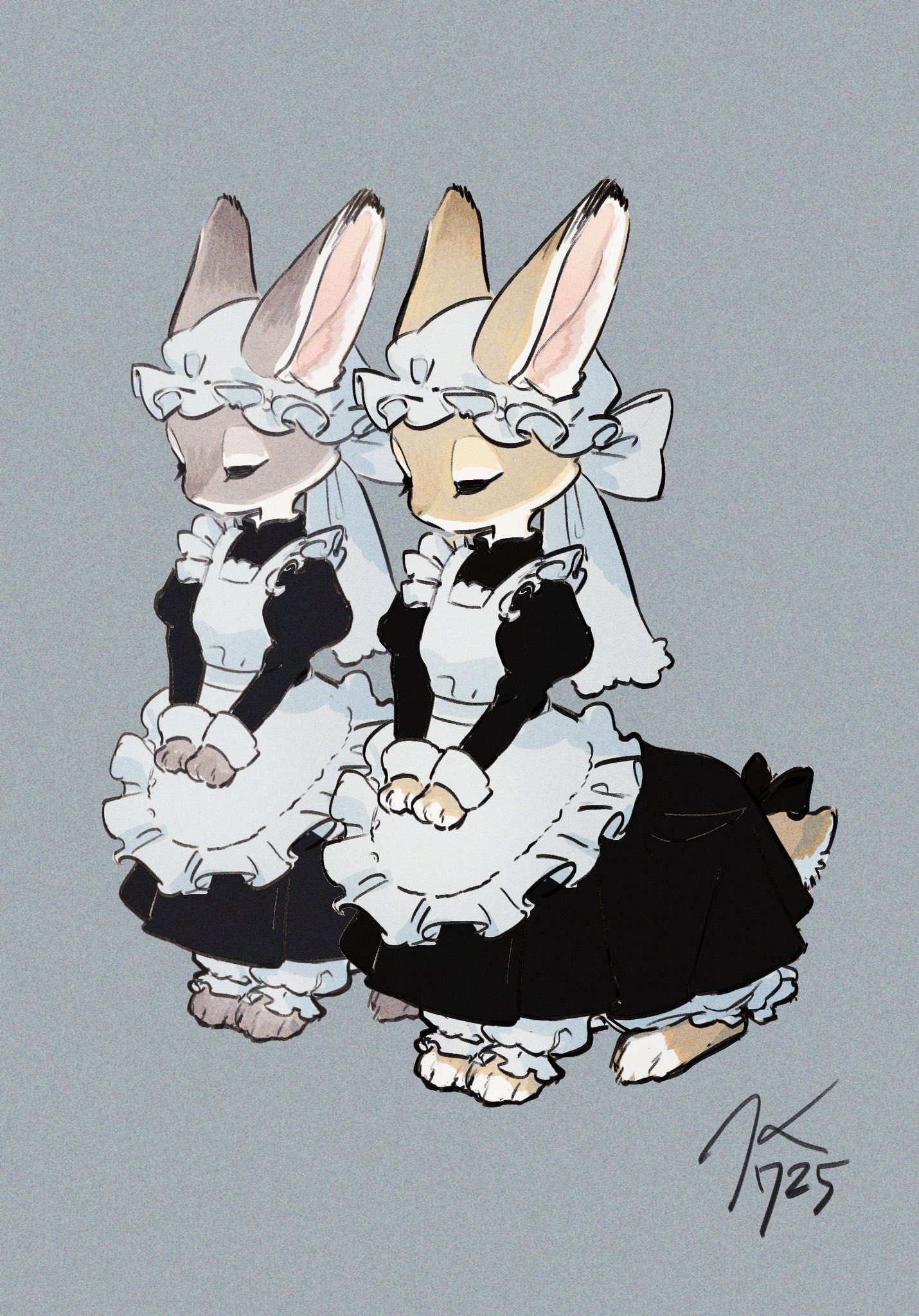 The Big ImageBoard (TBIB) - 2girls animal ears apron black dress bloomers centauroid closed eyes ...