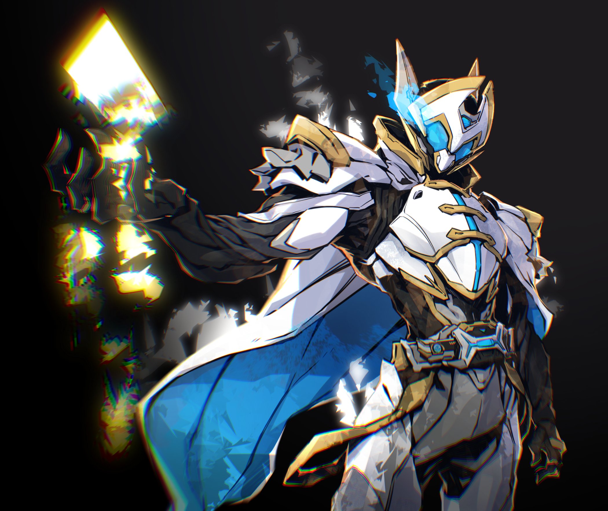 The Big ImageBoard (TBIB) - 1boy armor black background blue eyes card cowboy shot highres ...