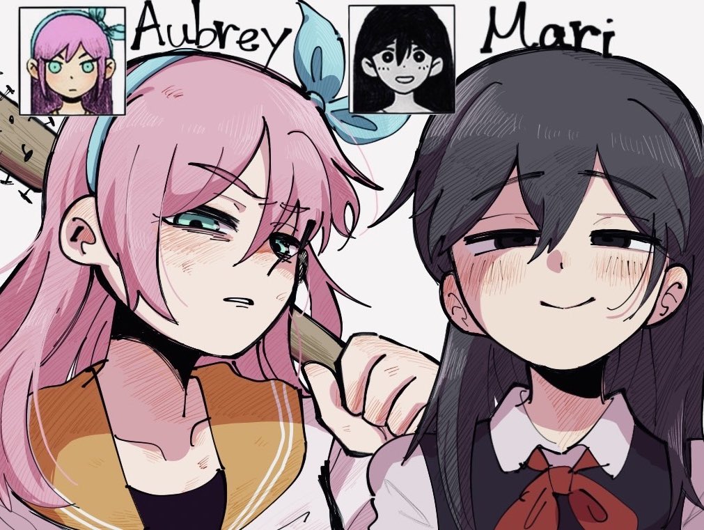 The Big ImageBoard (TBIB) - 2girls aubrey (faraway) (omori) aubrey (omori) black eyes black hair ...