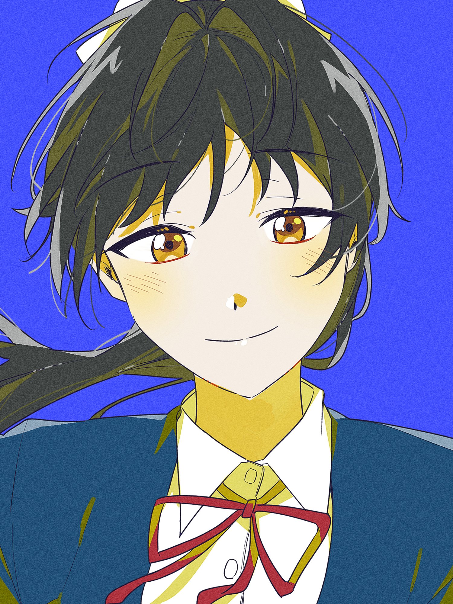 The Big ImageBoard (TBIB) - 1girl 42 (42 aqrl) black hair blue jacket blush bow closed mouth ...