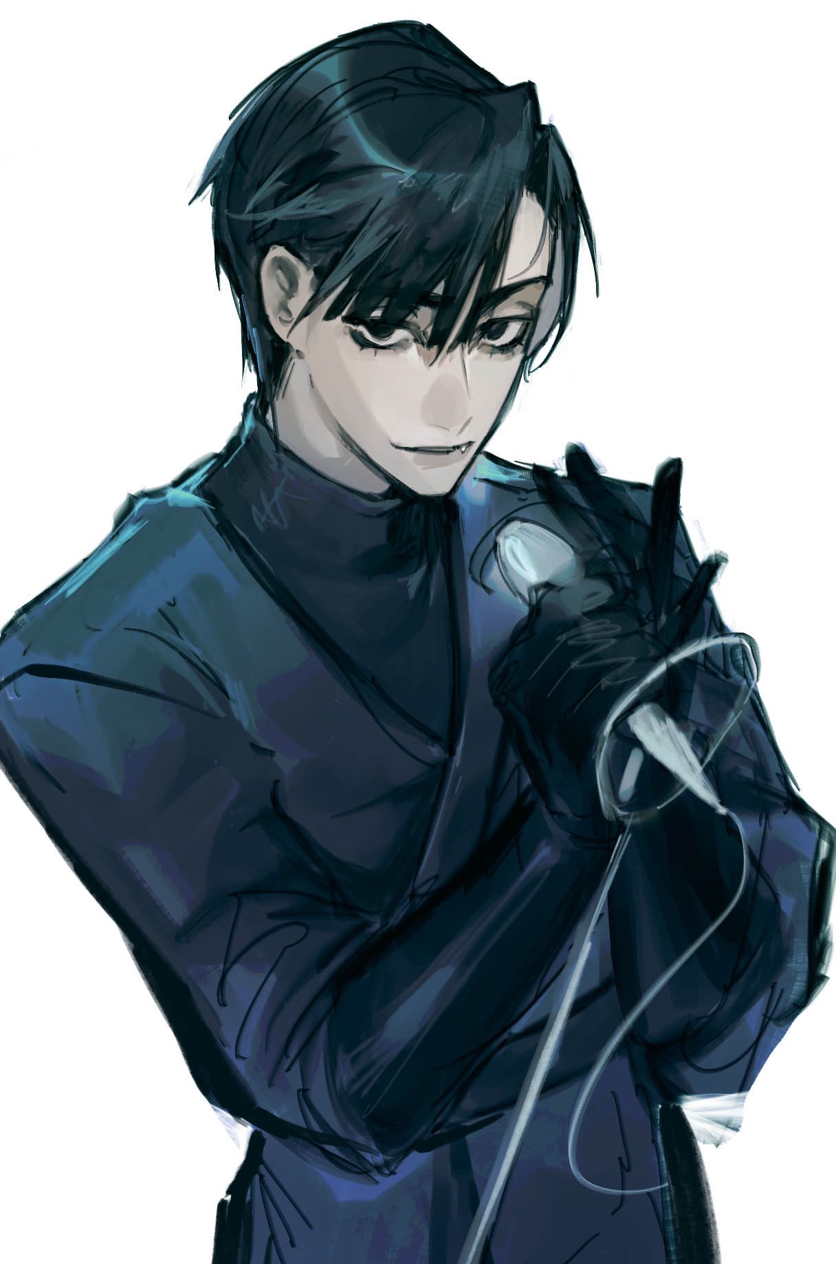 The Big ImageBoard (TBIB) - 1boy alien stage arms up black coat black gloves black hair black ...