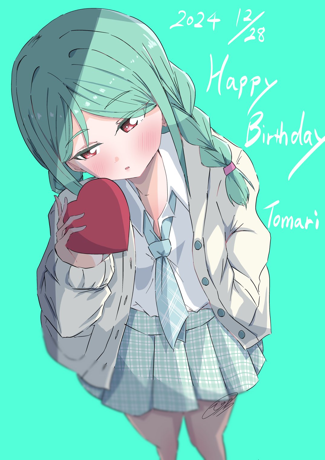 The Big ImageBoard (TBIB) - 1girl aqua hair black pantyhose blue necktie blush braid cardigan ...