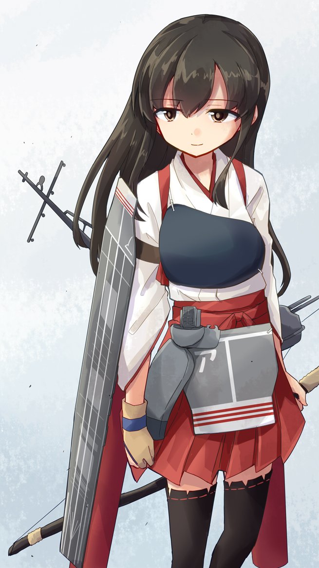 The Big ImageBoard (TBIB) - 1girl akagi (kancolle) akagi kai ni (kancolle) apron black hair bow ...