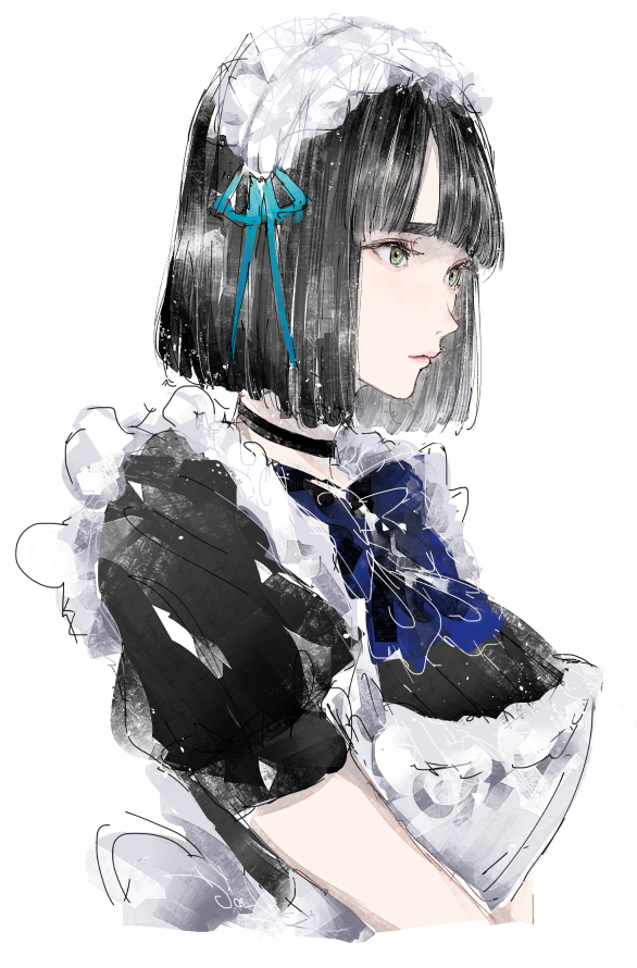 The Big ImageBoard (TBIB) - 1girl alternate costume apron black choker black dress black hair ...