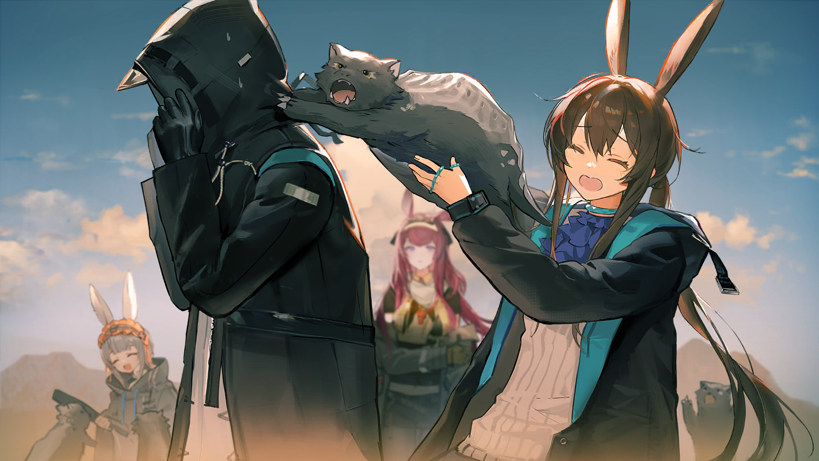 The Big ImageBoard (TBIB) - 1other 3girls adjusting hood amiya (arknights) animal animal ears ...