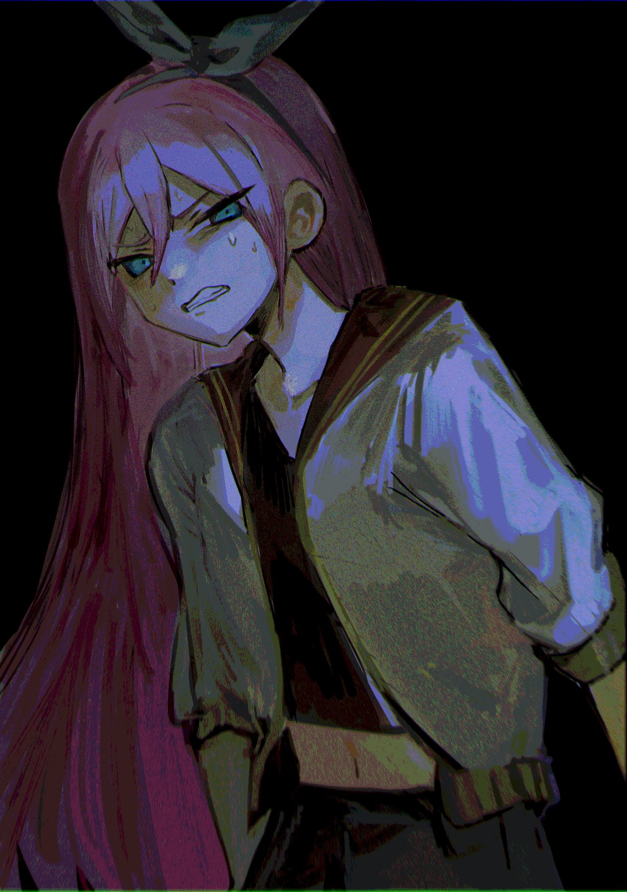 The Big ImageBoard (TBIB) - 1girl aqua eyes aqua hairband arms at sides aubrey (faraway) (omori ...