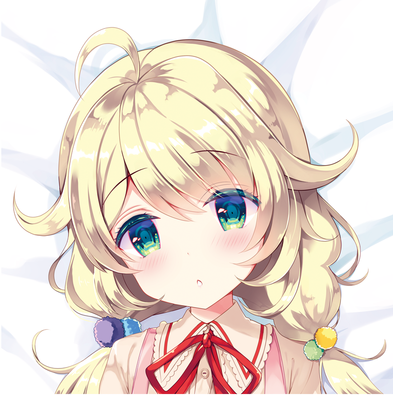 The Big Imageboard Tbib 1girl Ahoge Bed Sheet Blonde Hair Blush Brown Shirt Collared Shirt