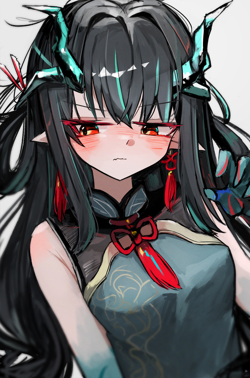 The Big ImageBoard (TBIB) - 1girl aqua hair arknights bare shoulders ...