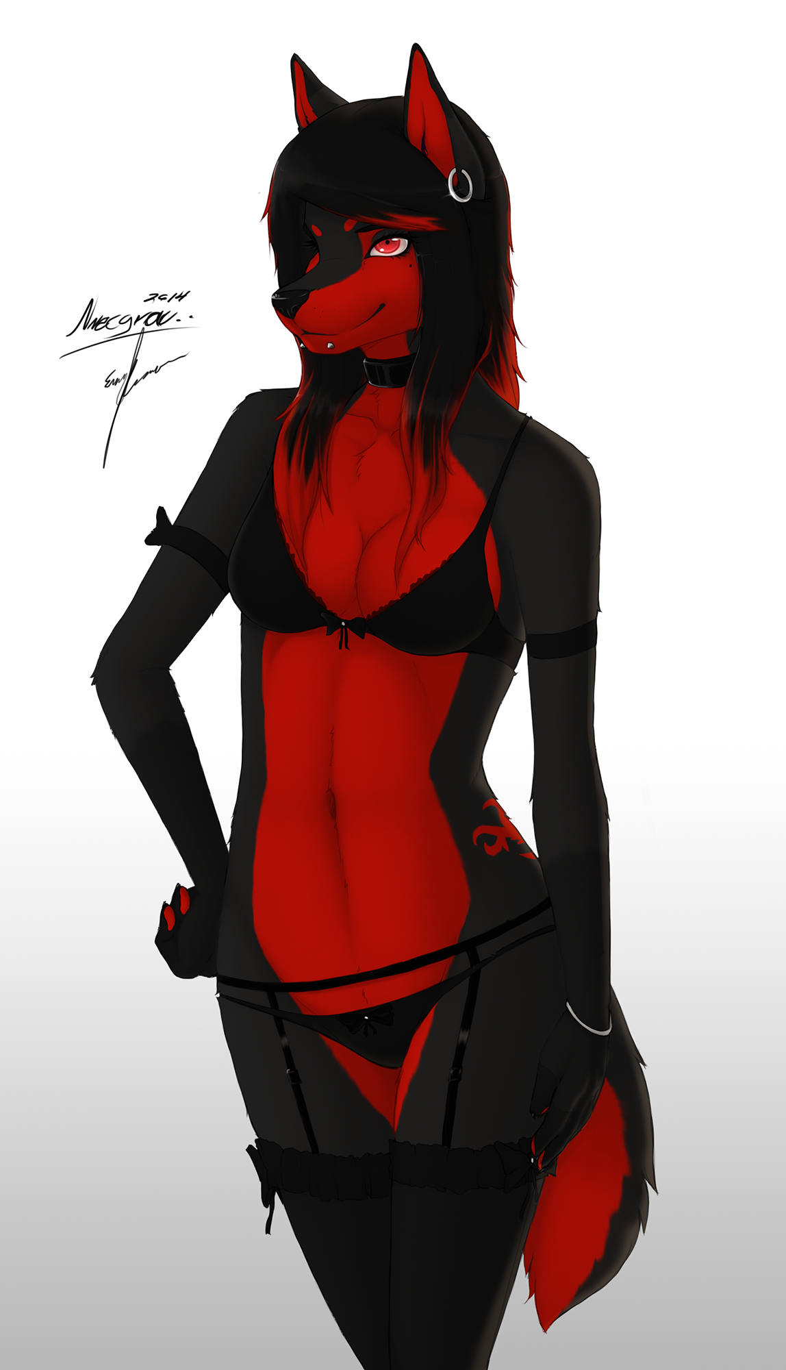 The Big ImageBoard (TBIB) - anthro black fur black nose bra bracelet breasts canine collar ear ...