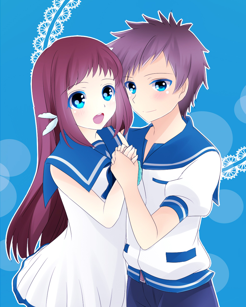 The Big Imageboard Tbib 1girl Blue Eyes Brown Hair Couple Dress