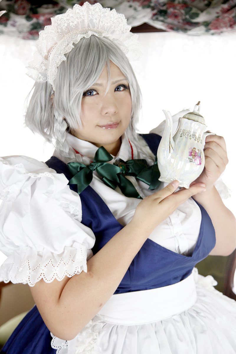 The Big Imageboard Tbib Apron Big Breasts Blue Eyes Braid Breasts Chouzuki Maryou Cosplay 