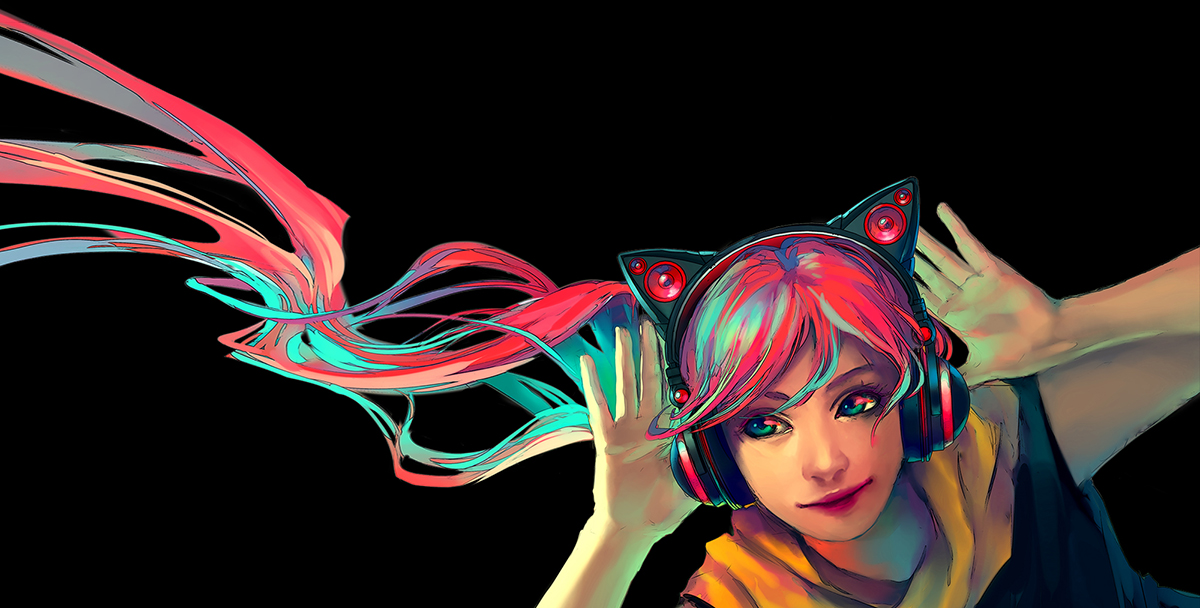 The Big ImageBoard (TBIB) - 1girl animal ear headphones animal ears aqua eyes axent wear cat ear ...