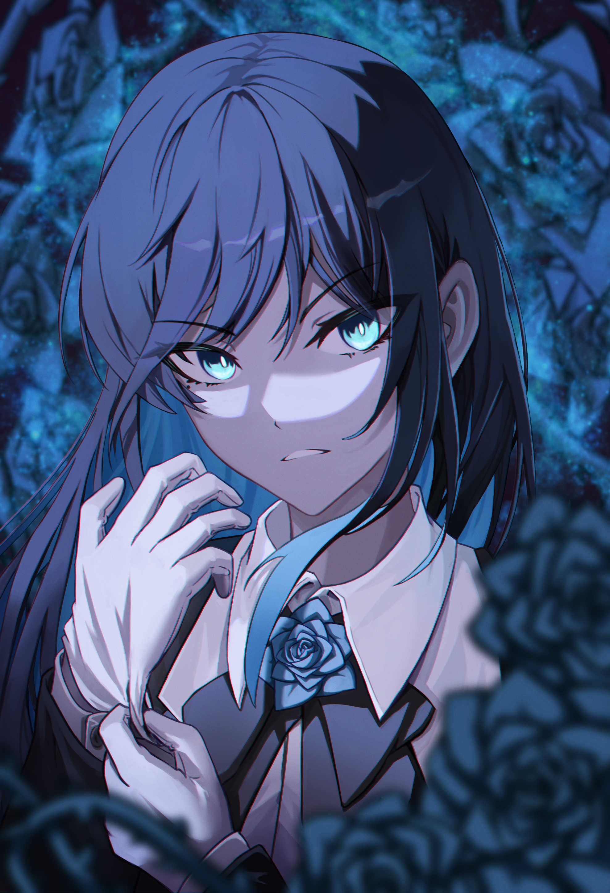 The Big ImageBoard (TBIB) - 1girl absurdres ado (utaite) black bow black bowtie black coat blue ...