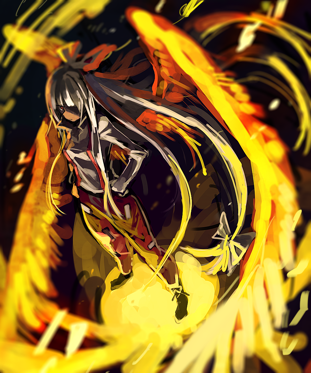 The Big ImageBoard (TBIB) - 1girl albino azuki (azuki-taste) bow commentary fire fujiwara no ...