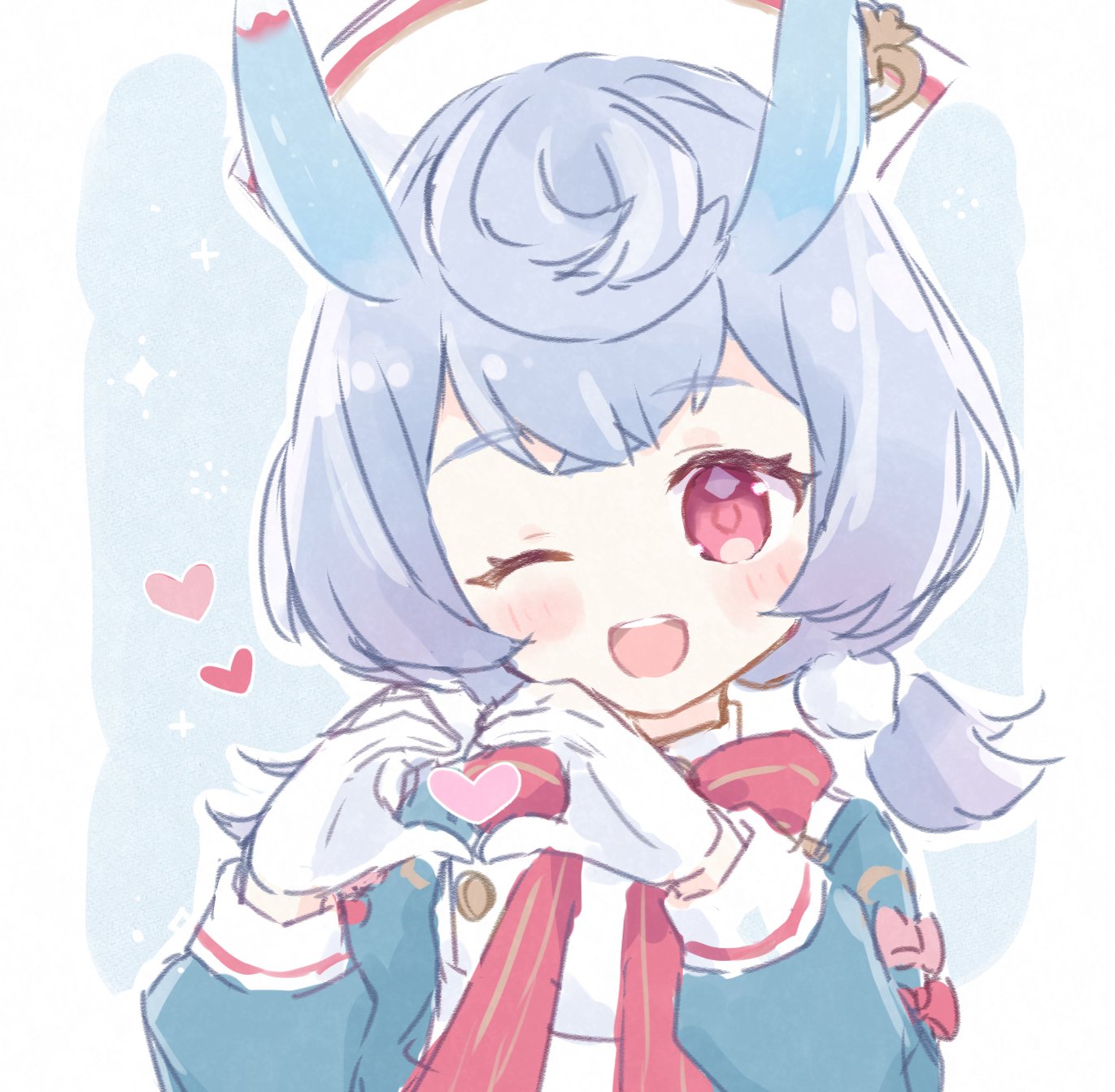 The Big ImageBoard (TBIB) - 1girl ;d animal ears aqua dress blue background blue hair blush ...