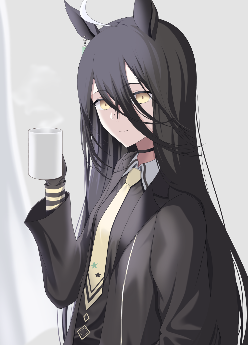 The Big ImageBoard (TBIB) - 1girl ahoge animal ears black coat black gloves black hair black ...