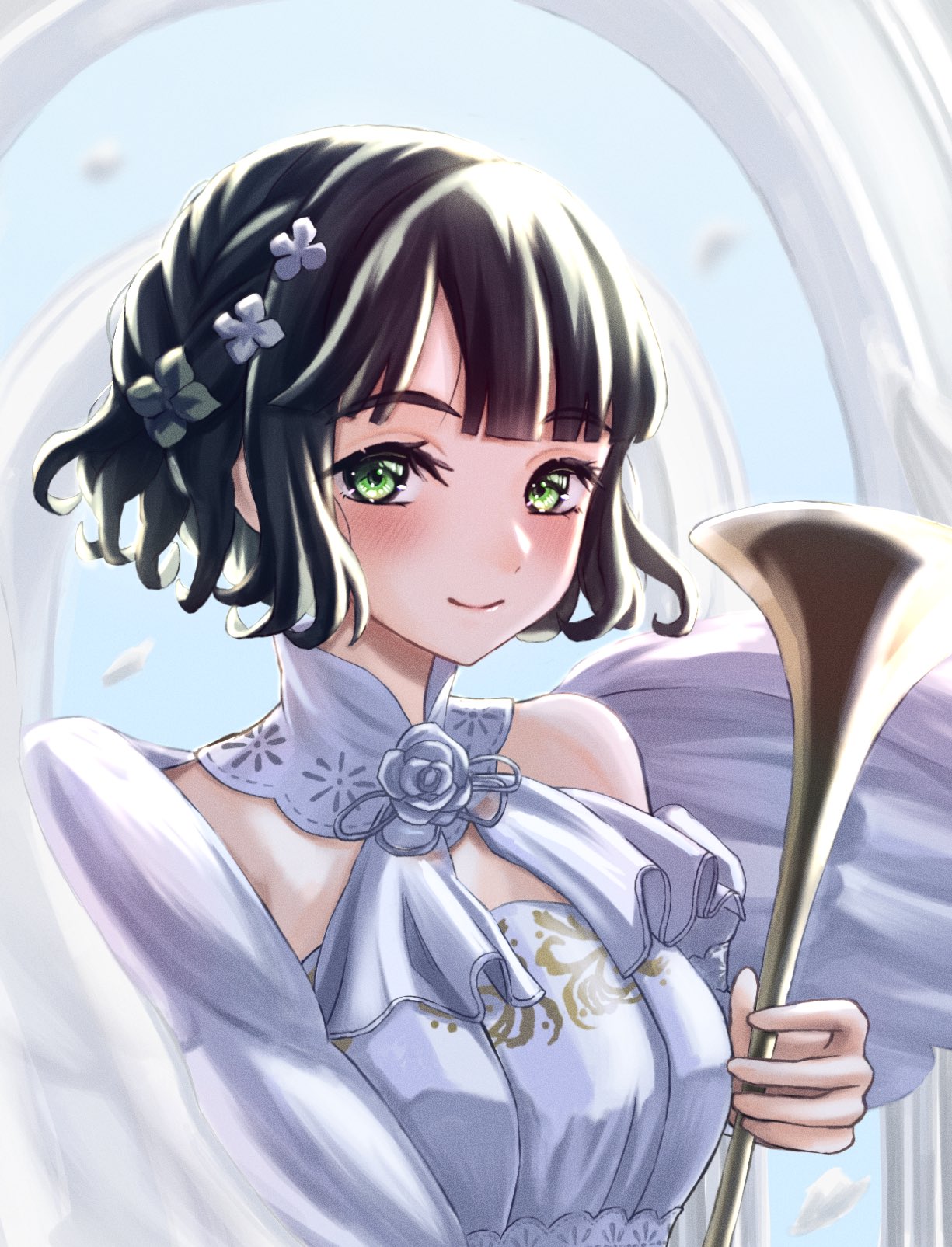 The Big ImageBoard (TBIB) - 1girl angel wings black hair blue sky blunt bangs bob cut breasts ...