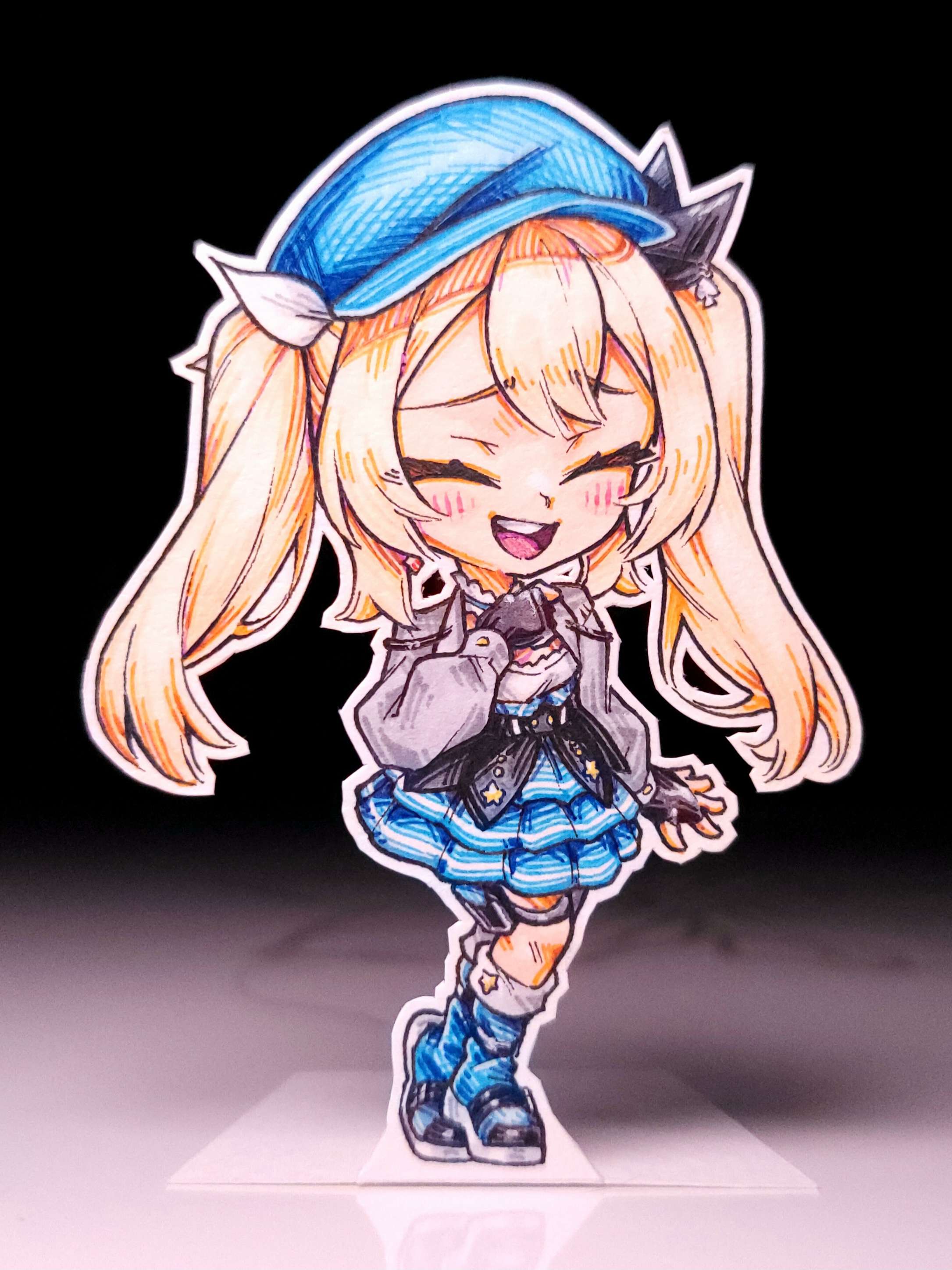 The Big ImageBoard (TBIB) - 1girl absurdres black background black gloves blonde hair blue ...