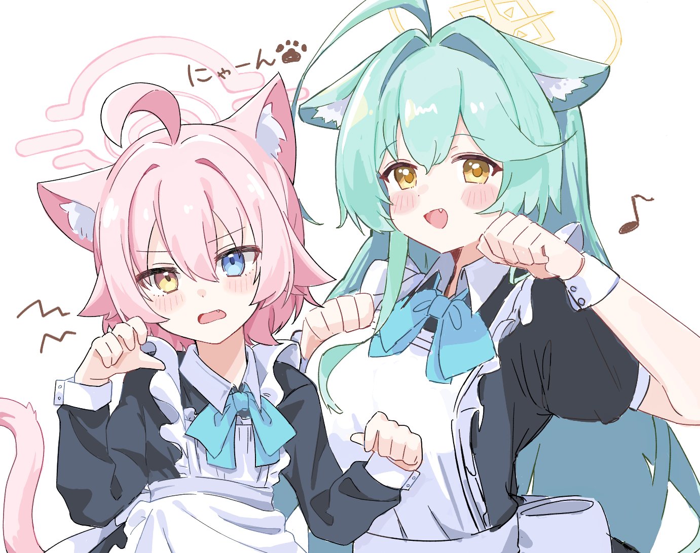 The Big ImageBoard (TBIB) - 0ver sd 2girls ahoge animal ear fluff animal ears apron black dress ...