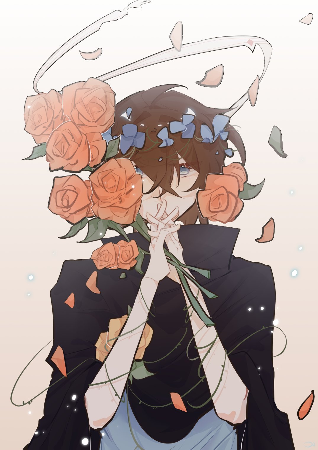 The Big ImageBoard (TBIB) - 1boy bishounen blue eyes brown hair cloak dream smp flower ...
