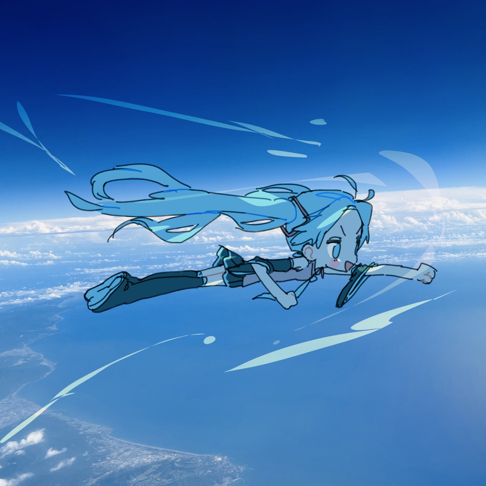 The Big ImageBoard (TBIB) - 1girl :d above clouds ahoge ao 6336 black ...