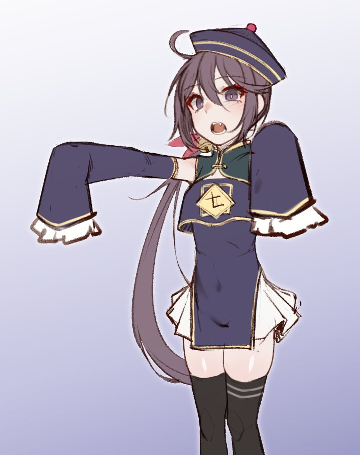 The Big ImageBoard (TBIB) - 1girl akebono (kancolle) black thighhighs blue background china ...