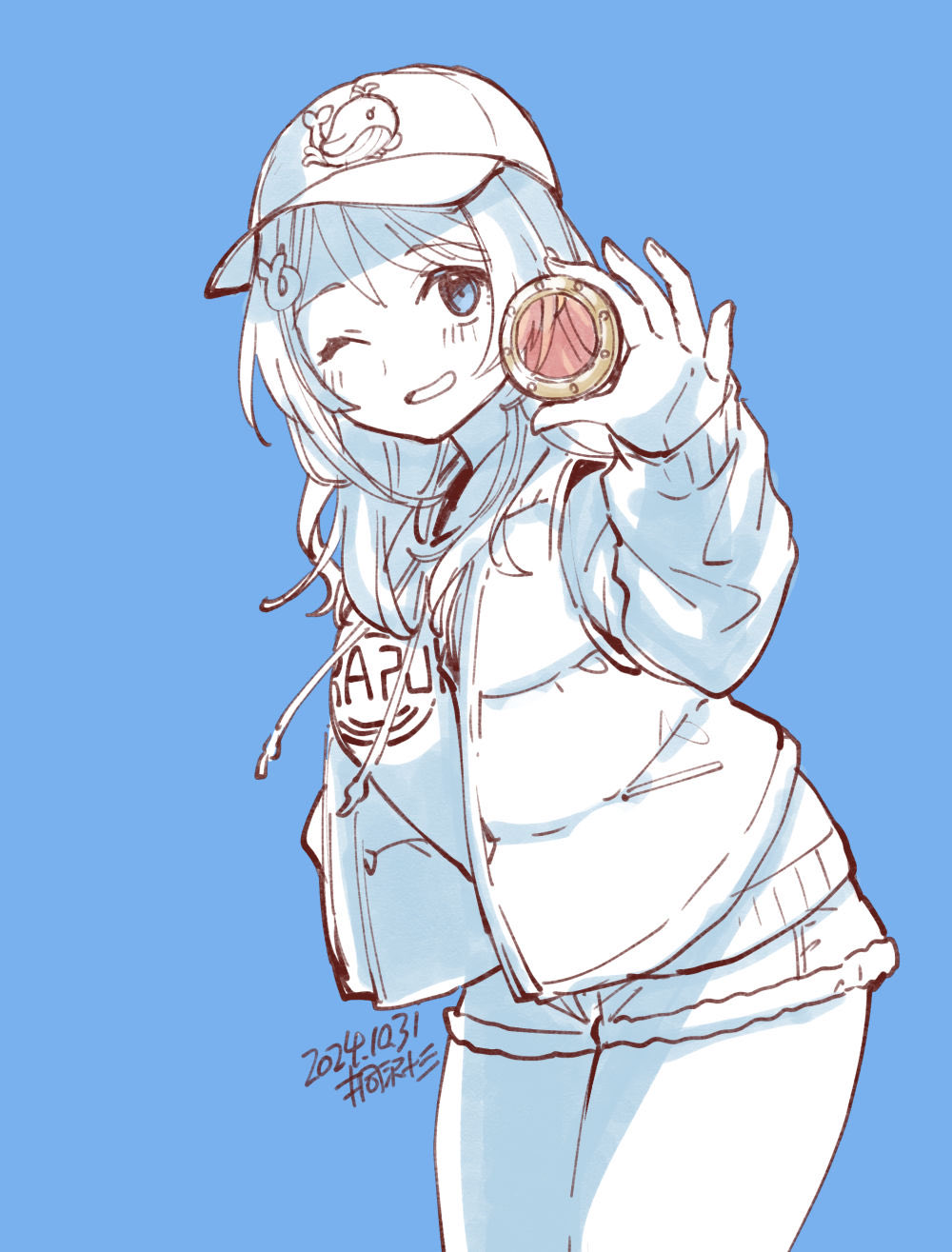 The Big ImageBoard (TBIB) - 1girl artist name badge baseball cap blue background chougei ...