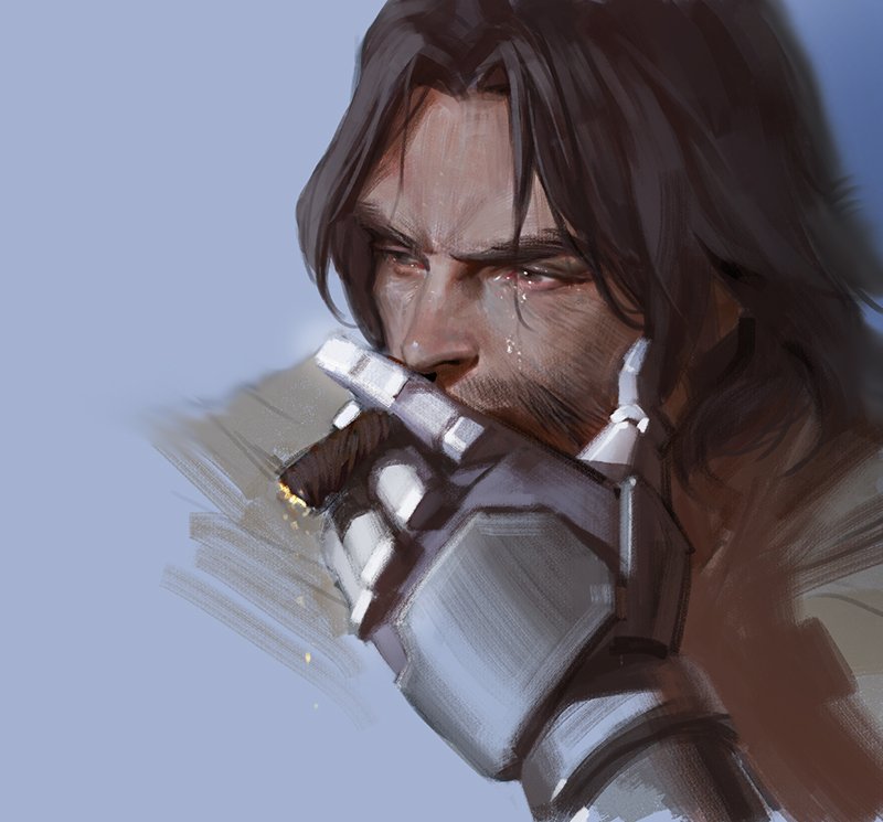 The Big ImageBoard (TBIB) - 1boy arm up beard blue background brown ...