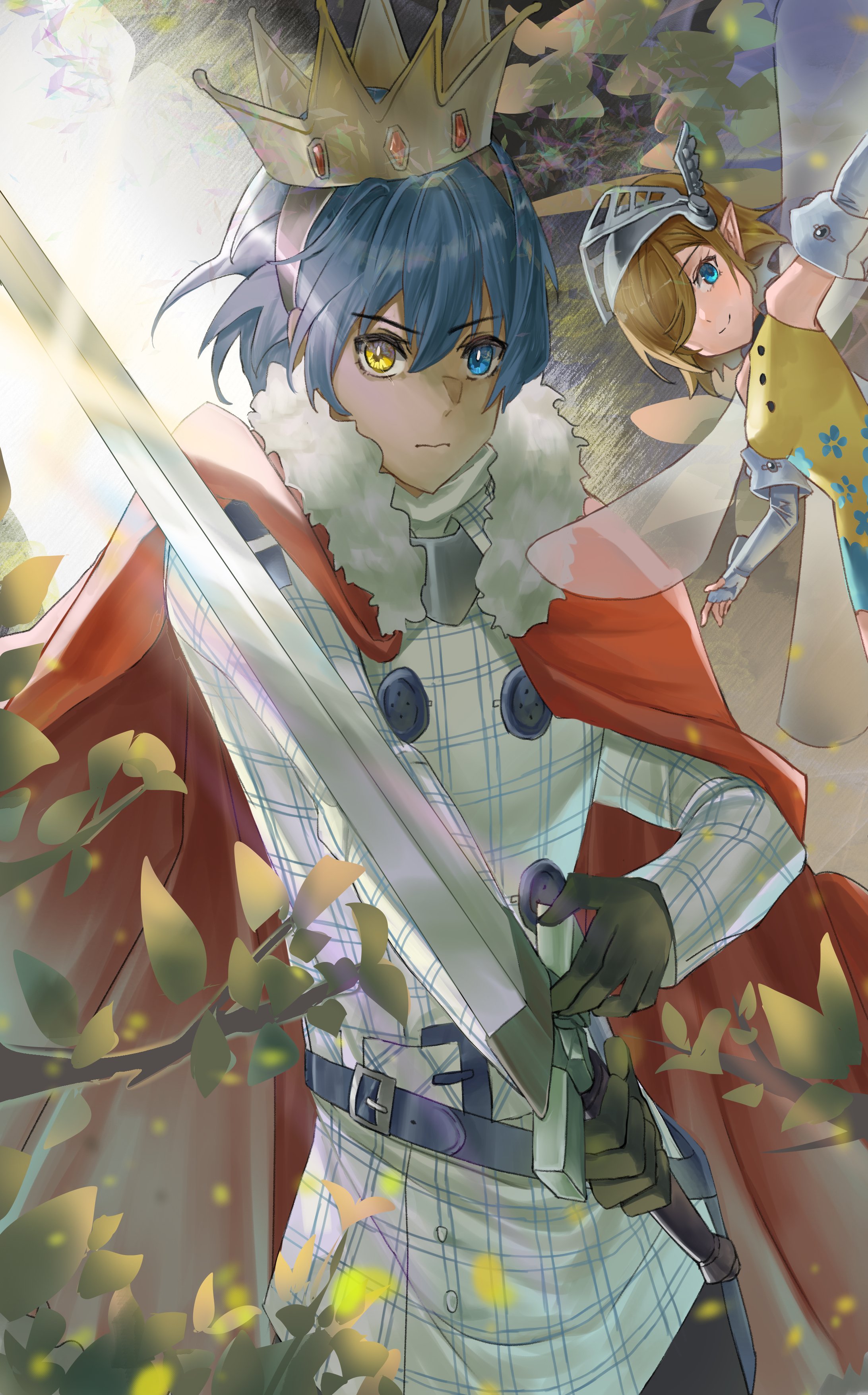 The Big ImageBoard (TBIB) - 1boy 1girl absurdres belt black gloves blue eyes blue hair brown ...