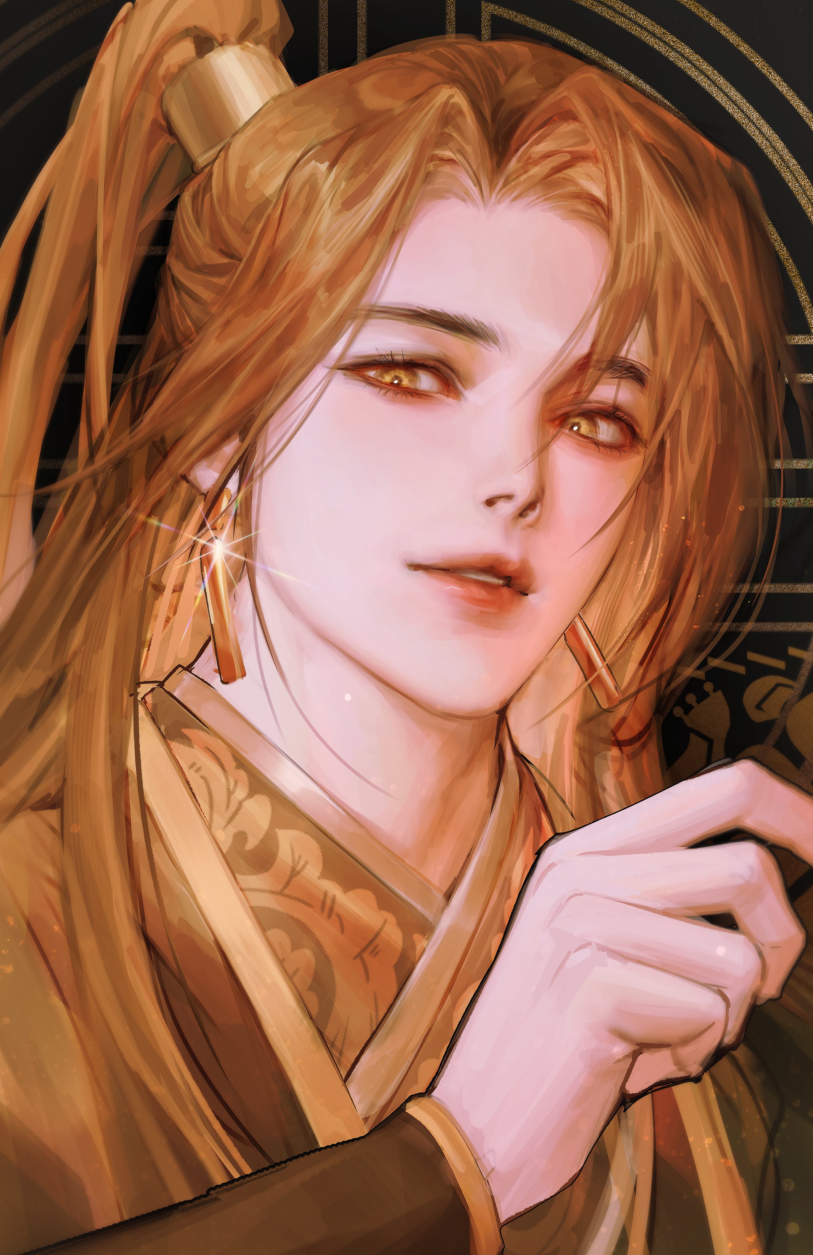 The Big ImageBoard (TBIB) - 1boy absurdres black background black hanfu brown hair chinese ...