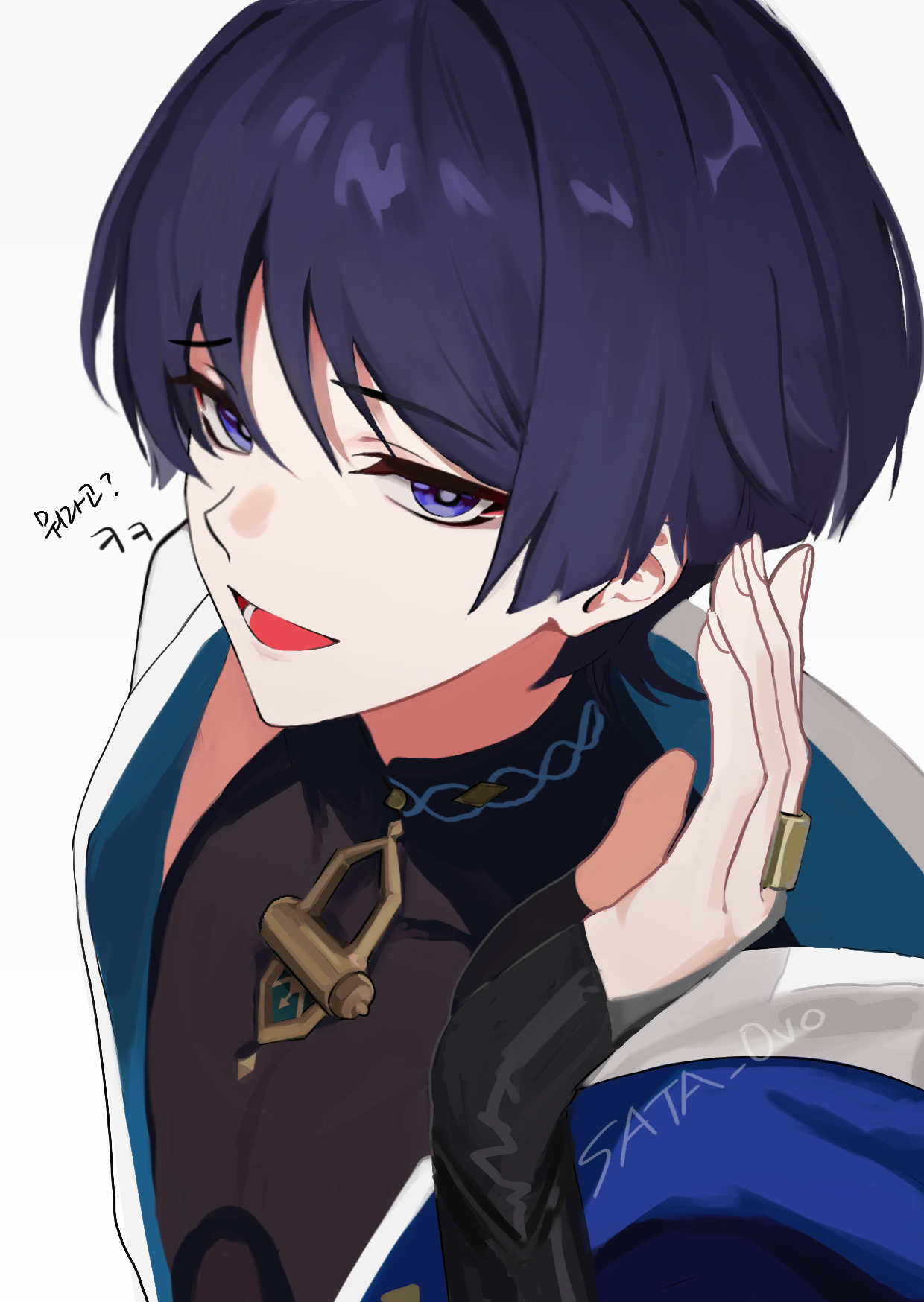 The Big ImageBoard (TBIB) - 1boy artist name black bodysuit black hair blue cape blue kimono ...