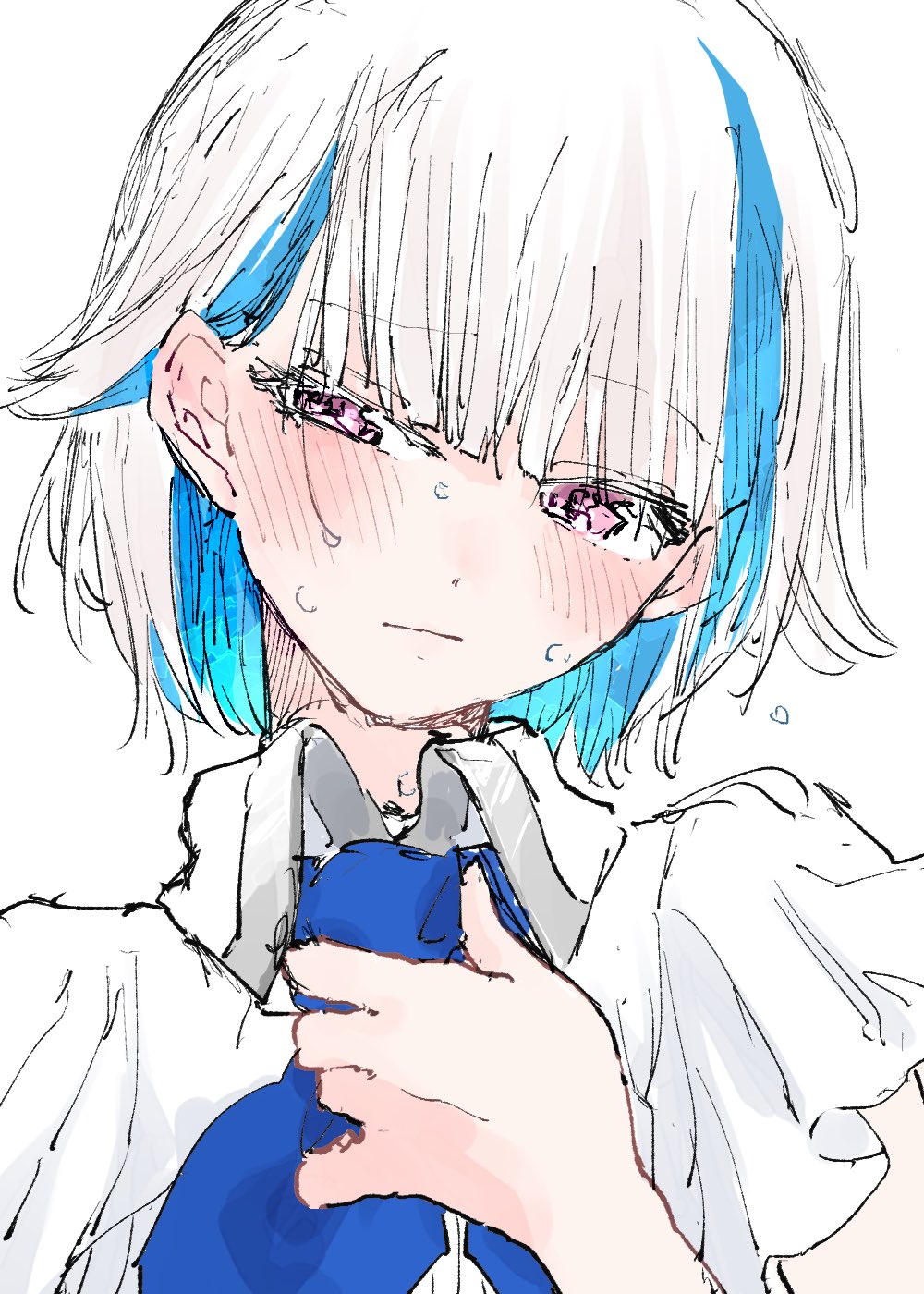 The Big ImageBoard (TBIB) - 1girl adjusting clothes adjusting necktie blue hair blunt bangs ...