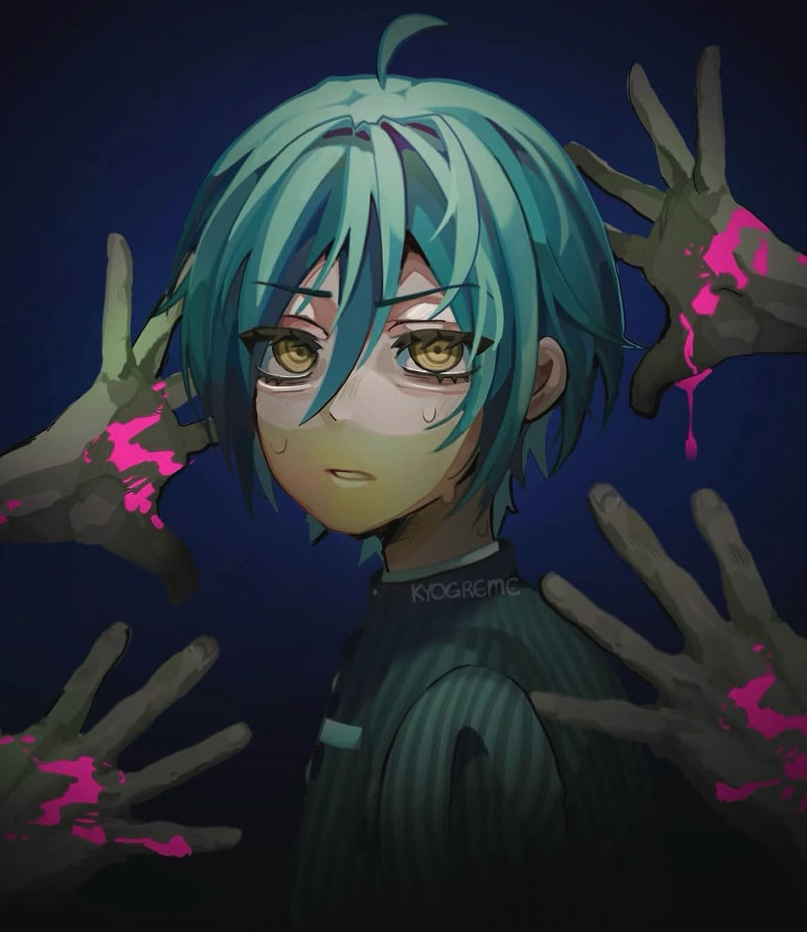 The Big ImageBoard (TBIB) - 1boy ahoge artist name black jacket blood blood on hands blue ...