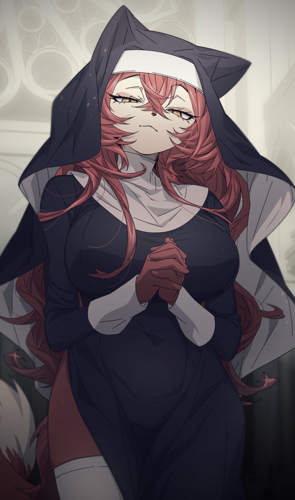 The Big ImageBoard (TBIB) - 1girl animal ears black dress black veil breasts dress ears under ...