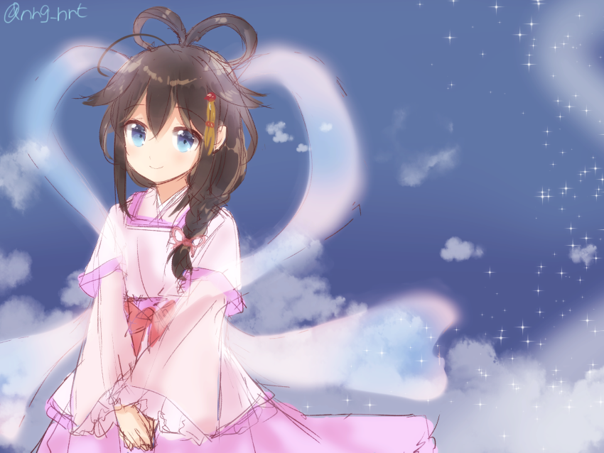The Big Imageboard Tbib Ahoge Blue Eyes Braid Brown Hair Cloud