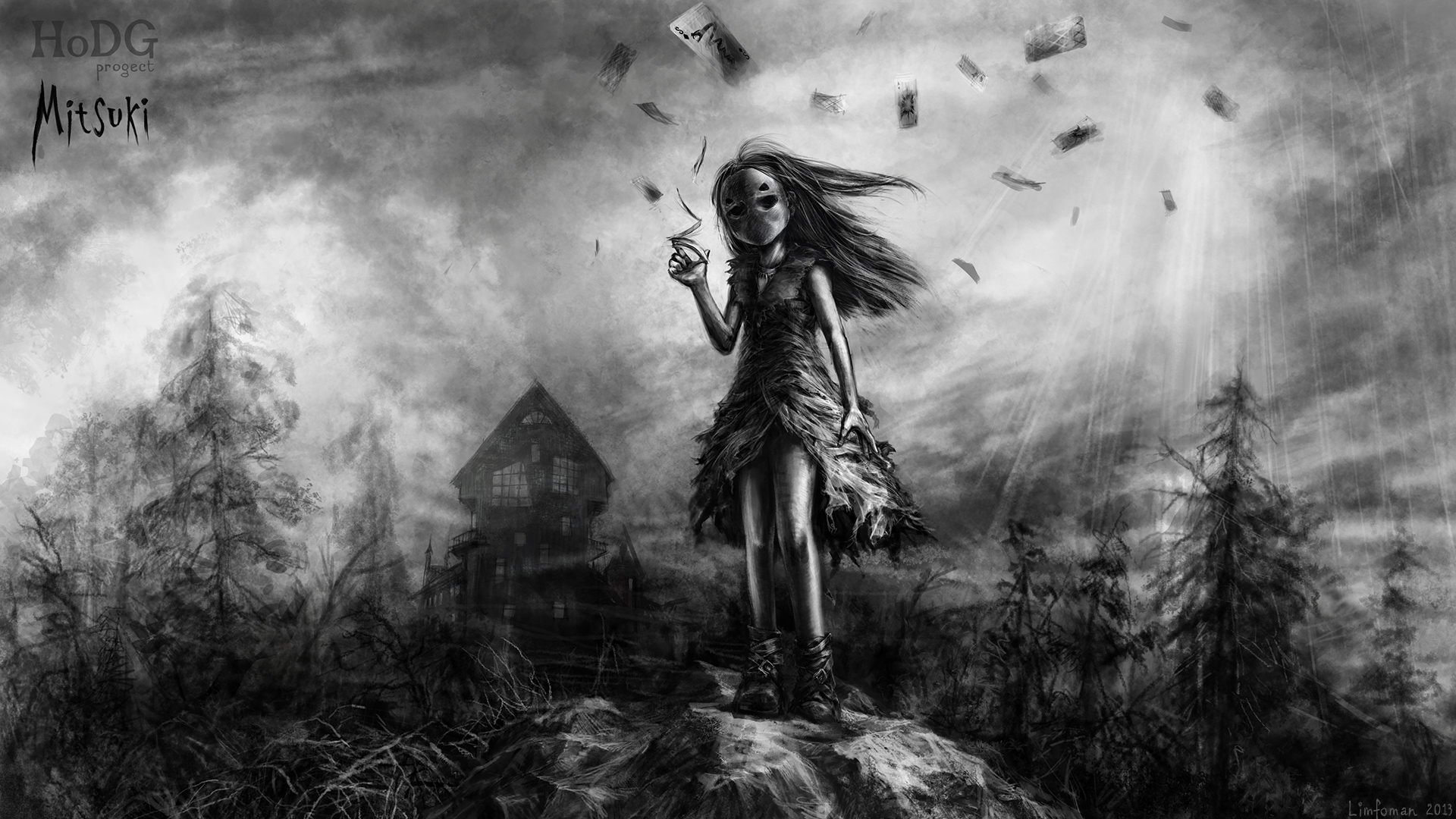 The Big ImageBoard (TBIB) - 1girl bad source card forest greyscale ...