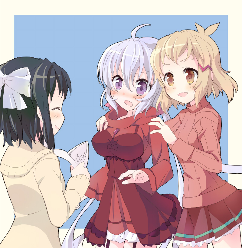 The Big ImageBoard (TBIB) - 3girls ahoge animal ears black hair blush bow brown eyes brown hair ...