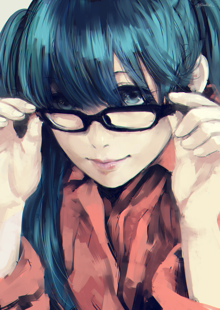 The Big ImageBoard (TBIB) - 1girl adjusting eyewear bespectacled black-framed eyewear blue eyes ...
