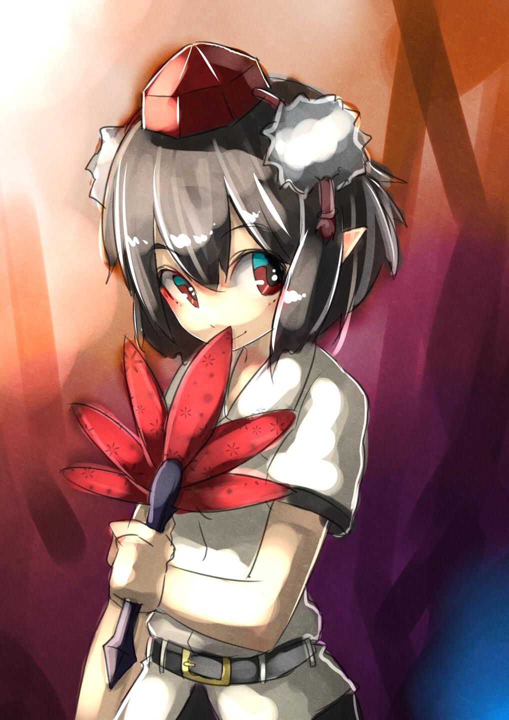 The Big Imageboard Tbib Black Hair Blush Fan Hashiro Hat Hauchiwa