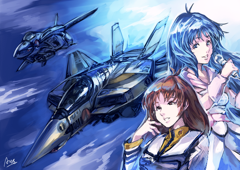The Big ImageBoard (TBIB) - 2girls aircraft airplane bad id bad pixiv id black hair brown hair ...