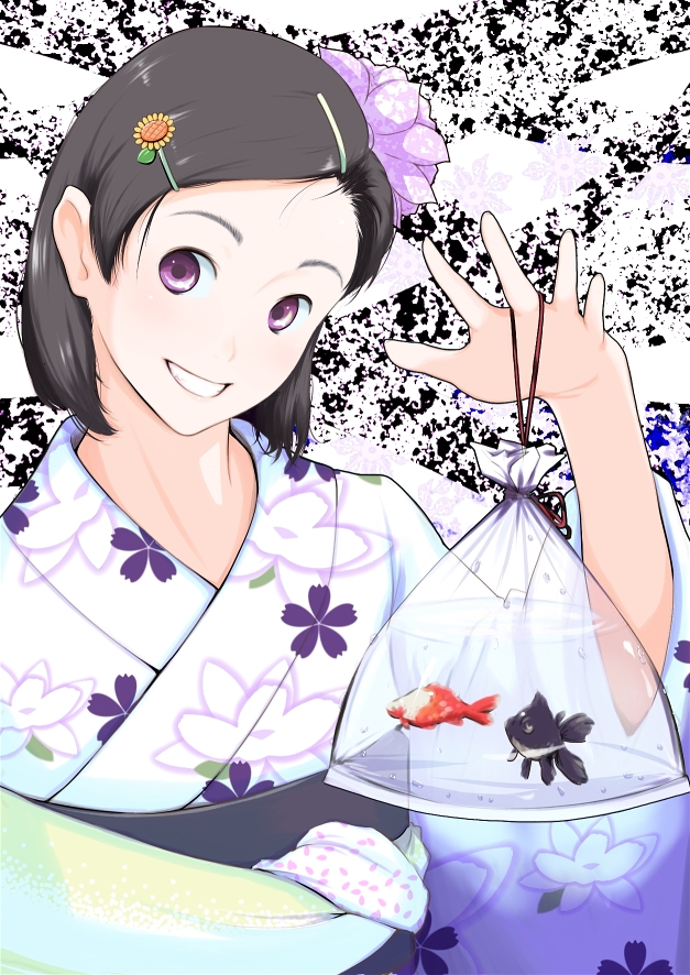 The Big ImageBoard (TBIB) - bad id bad pixiv id bag bagged fish black hair fish flower goldfish ...