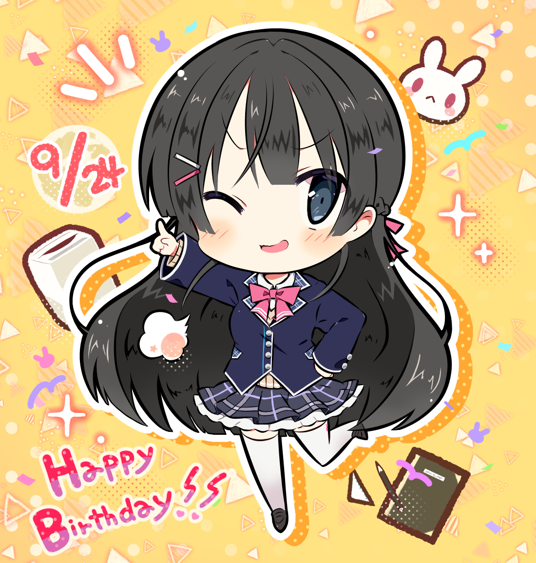 The Big ImageBoard (TBIB) - 1girl black eyes black hair blazer blush bow bowtie chibi chibi only ...