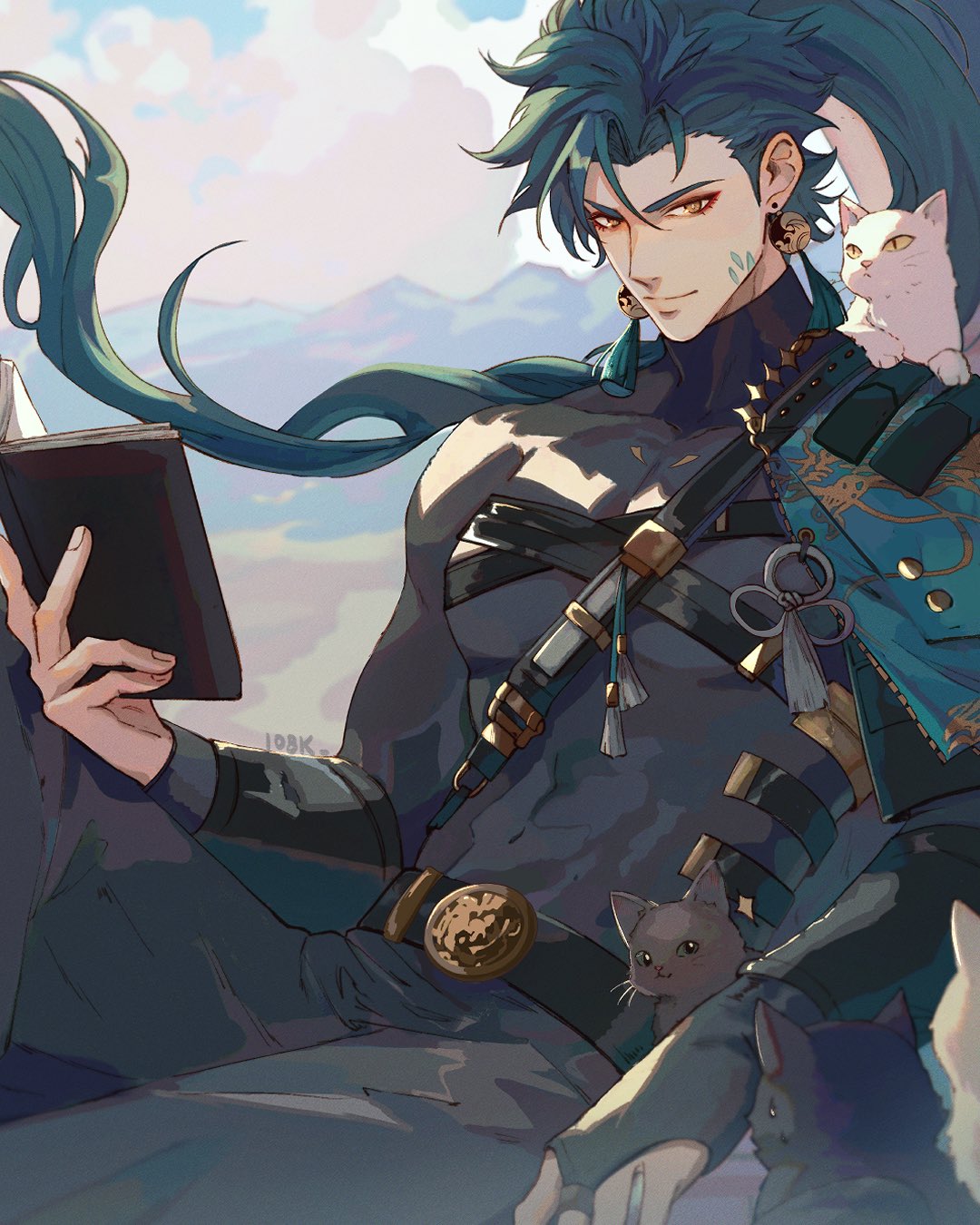 The Big ImageBoard (TBIB) - 1boy 1o8k belt black gloves black shirt book cat closed mouth ...