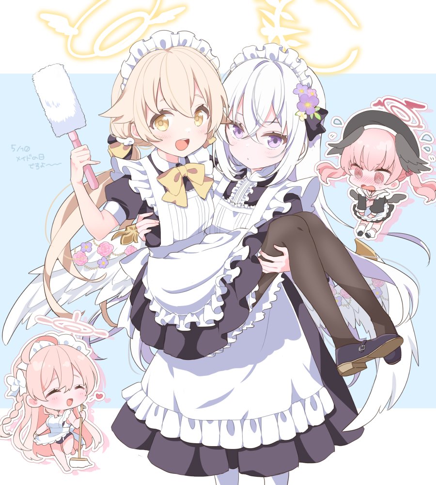 The Big ImageBoard (TBIB) - 4girls angel wings apron azusa (blue archive) black dress black ...