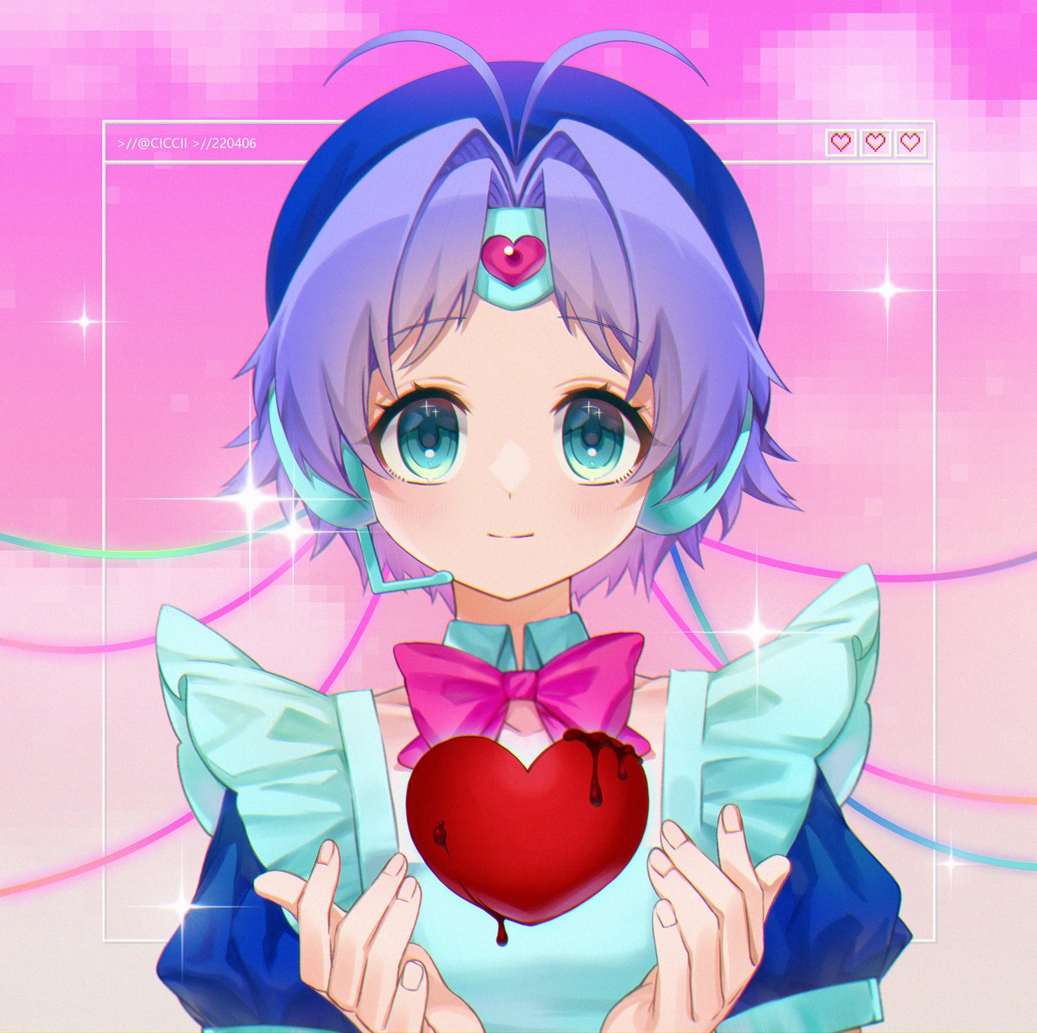 The Big ImageBoard (TBIB) - 1girl android antenna hair apron aqua eyes beret blue dress blue hat ...