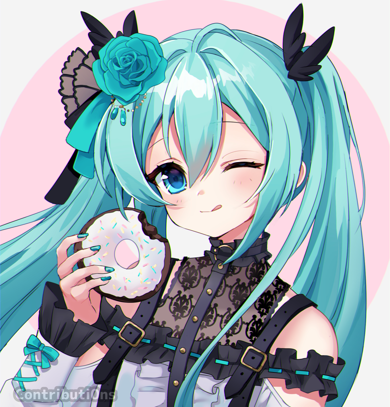 The Big ImageBoard (TBIB) - 1girl 2000s (style) alternate costume aqua flower aqua hair aqua ...