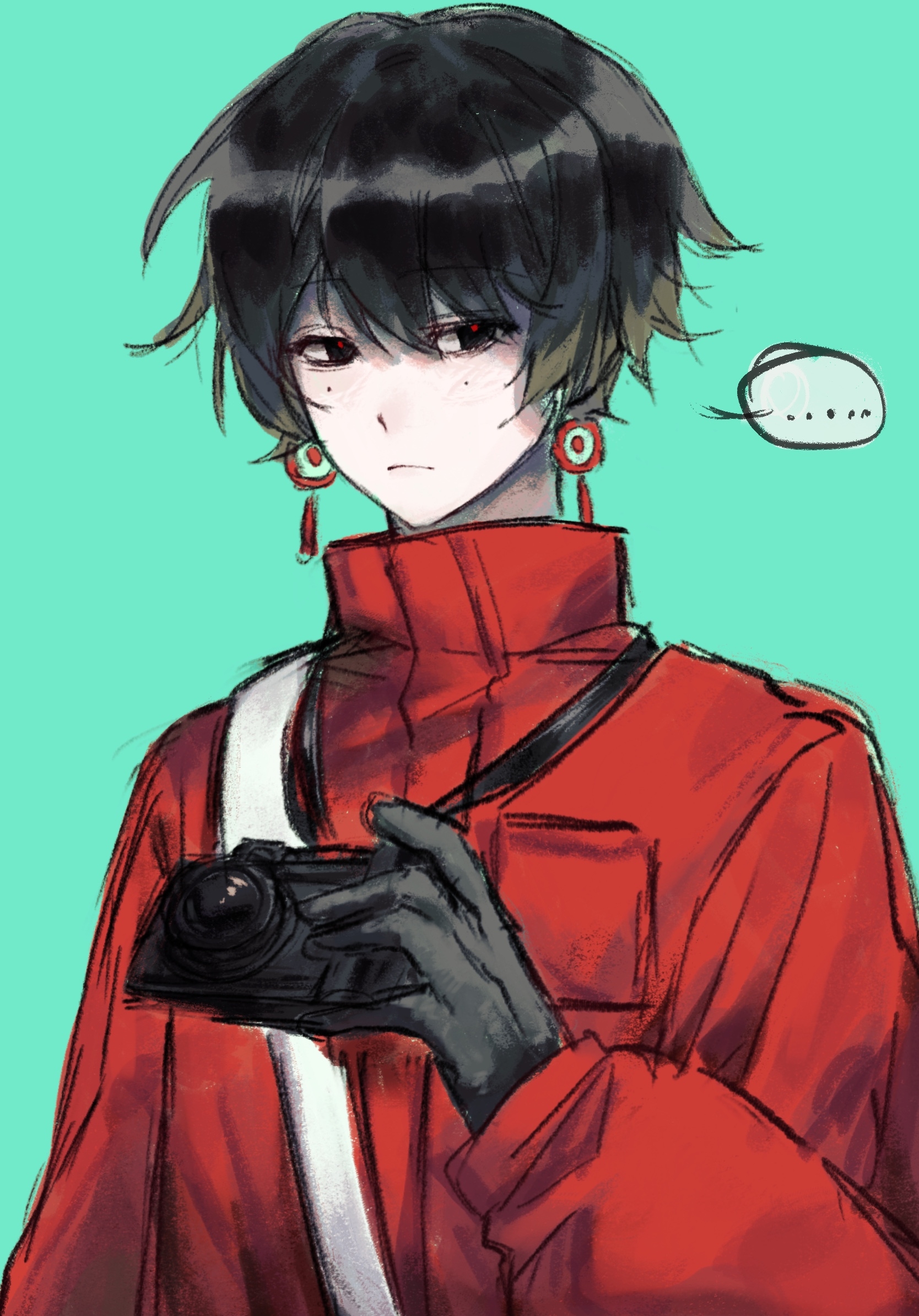 The Big ImageBoard (TBIB) - ... 1boy aqua background black eyes black gloves black hair camera ...