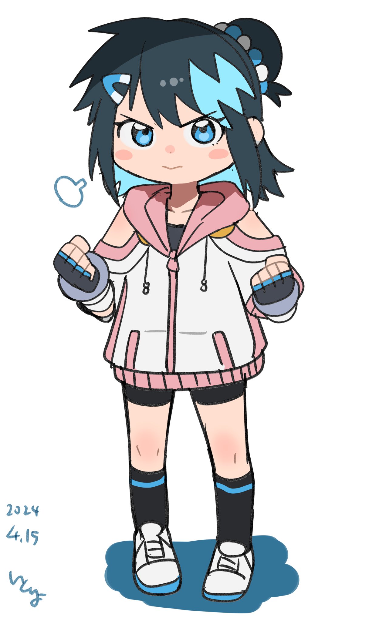 The Big ImageBoard (TBIB) - 1girl bike shorts black gloves black hair blue eyes blue hair blush ...